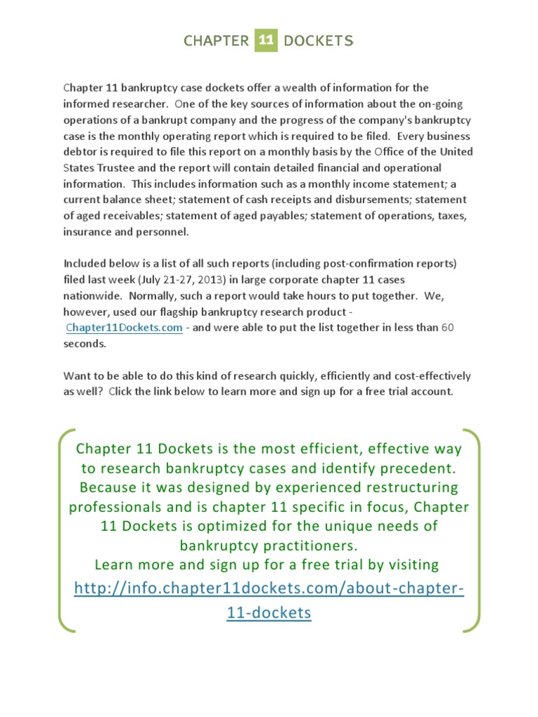 Monthly Operating Reports Filed by Debtors in Large Chapter 11 ...