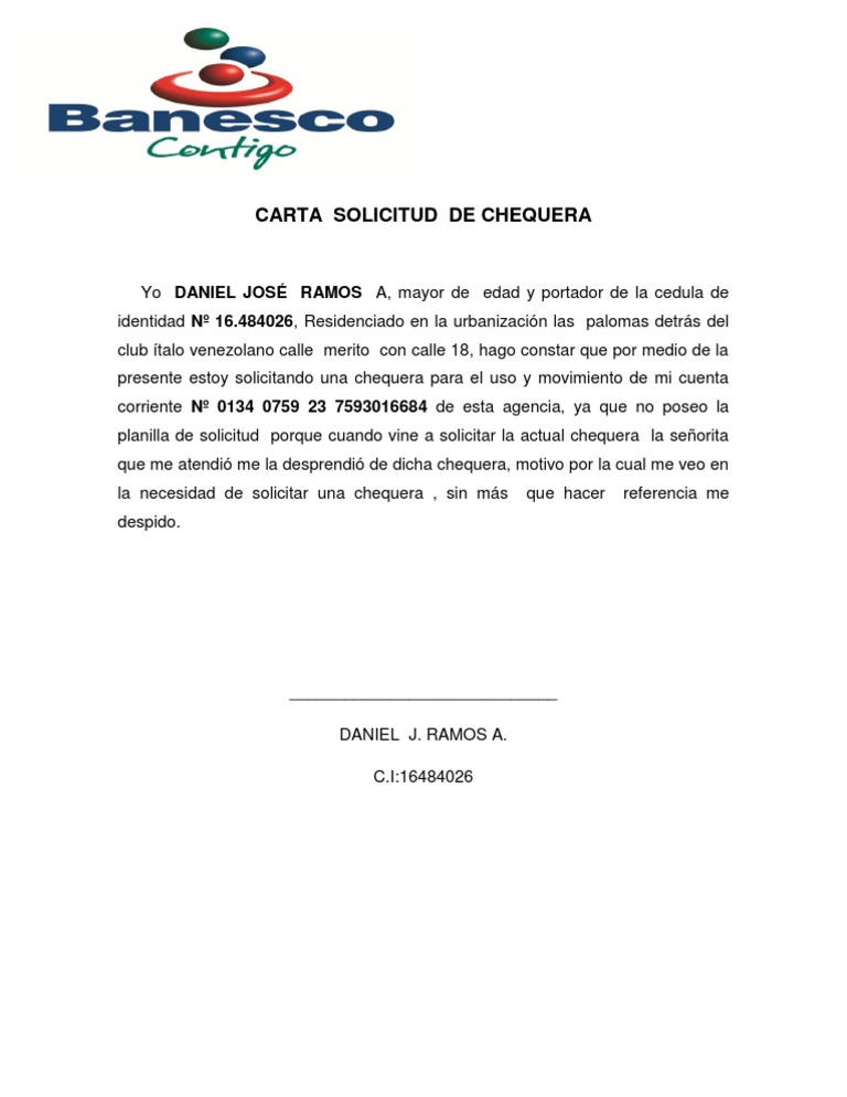 Carta Solicitud de Chequera | PDF