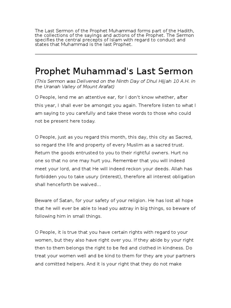 The Last Sermon | PDF | Hadith | Muhammad