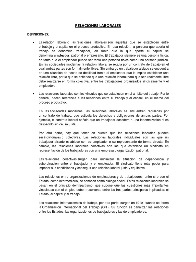 Definición de Relaciones Laborales | PDF | Relaciones laborales ...