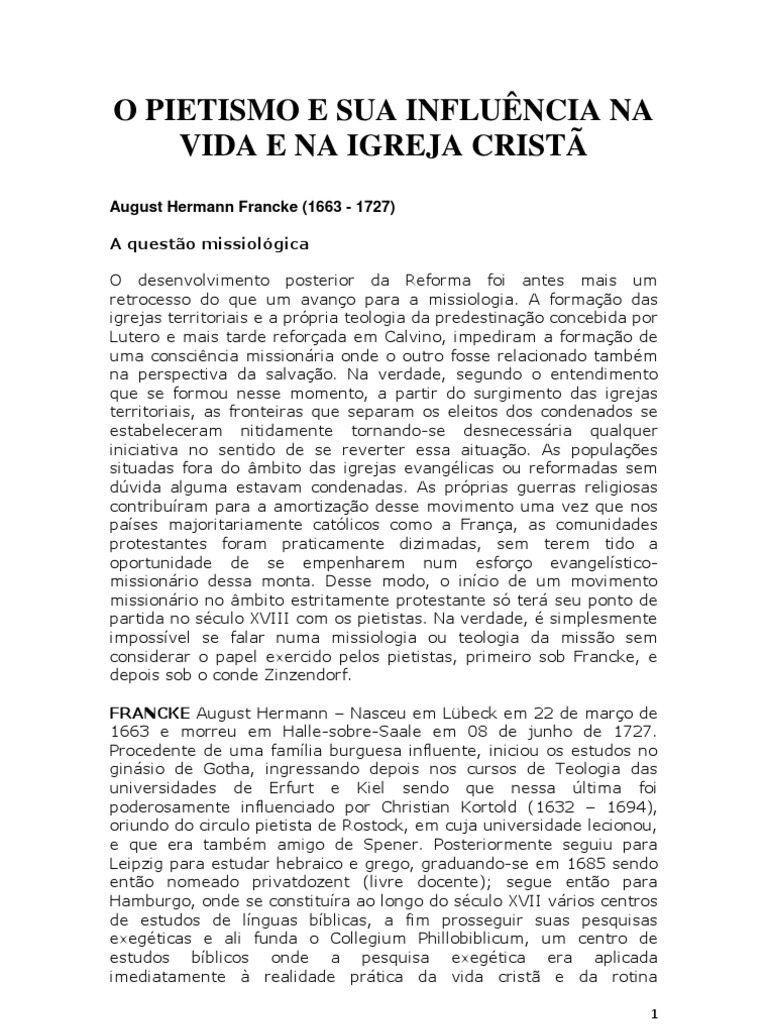Pietismo: Influência de Francke e Zinzendorf | PDF | Pentecostalismo ...