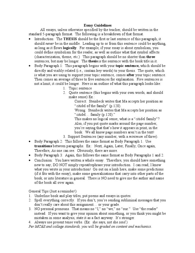 Essay Guidelines: Per MCAS and College Standards, You Will Be Graded On ...