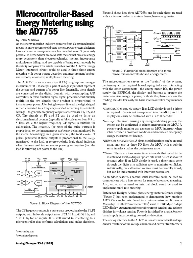 Microcontroller-Based Energy Metering Using The AD7755 | PDF | Microcontroller | Analog To ...