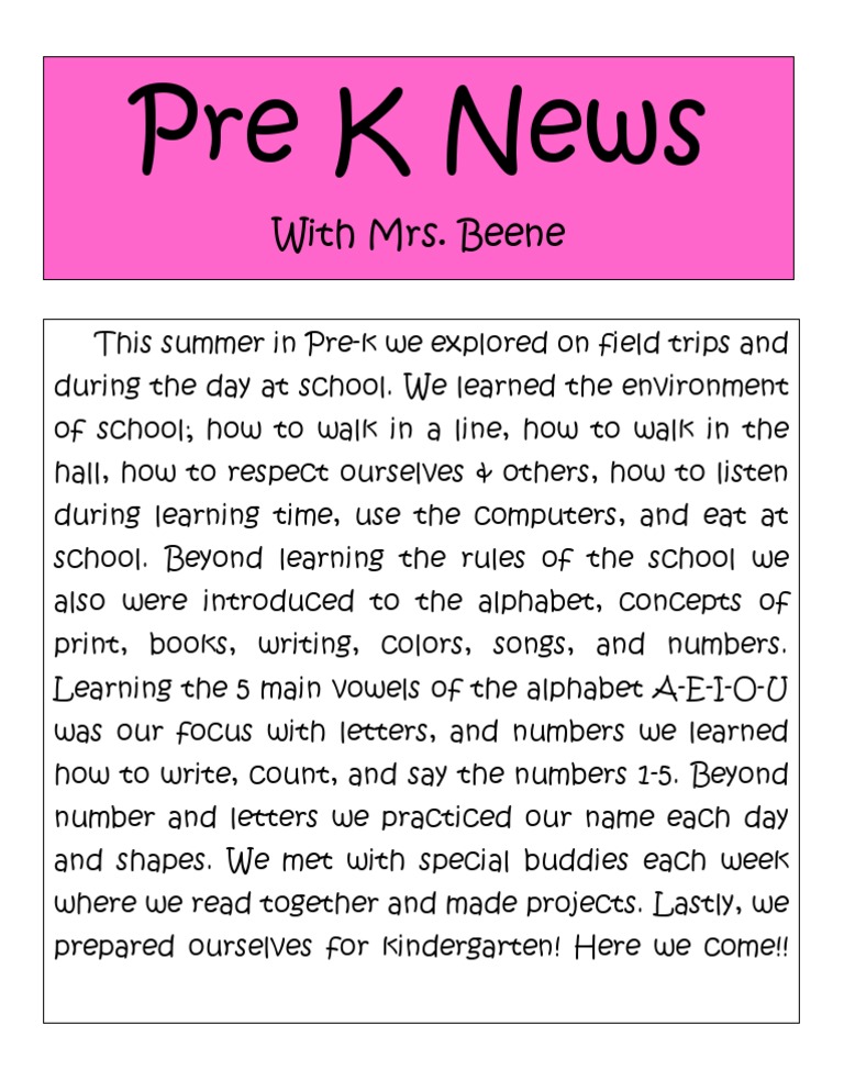 Prek Newsletter | PDF