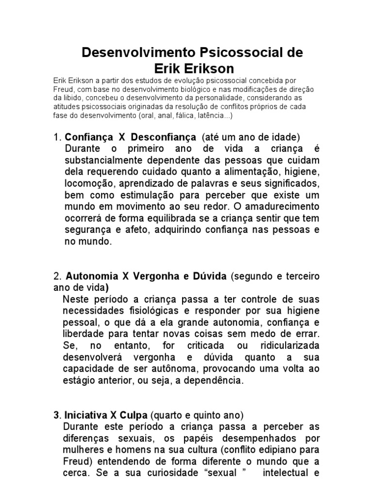 Fases do Desenvolvimento Psicossocial | PDF | Psicologia Social | Sigmund Freud