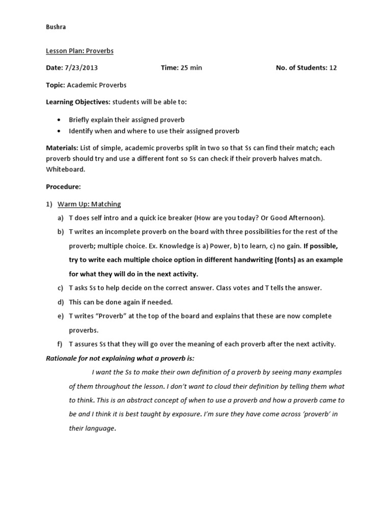 lesson plan proverbs | Proverb | Multiple Choice