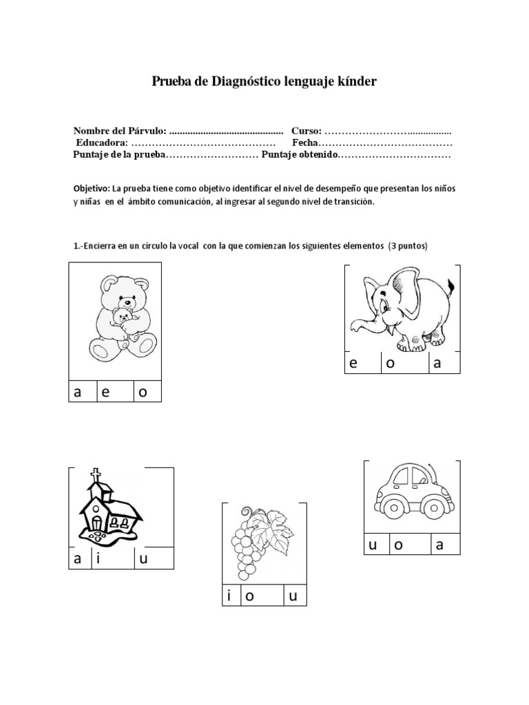 Prueba de Diagnóstico Kínder Lenguaje | PDF