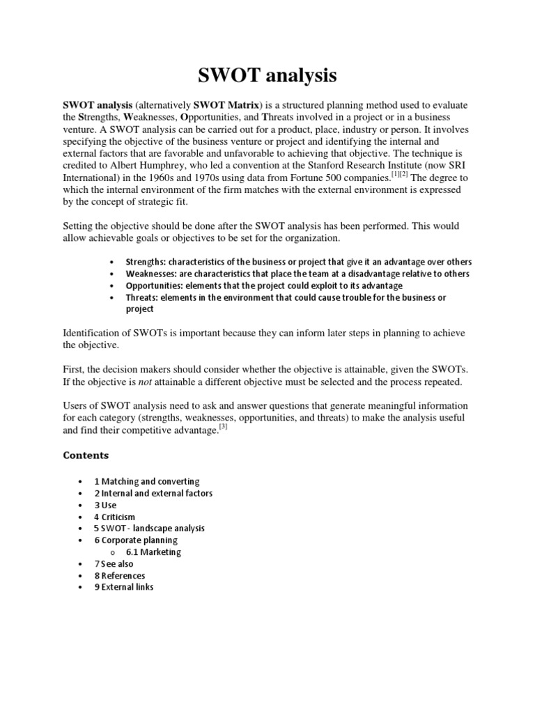 Swot Analysis | PDF | Swot Analysis | Business