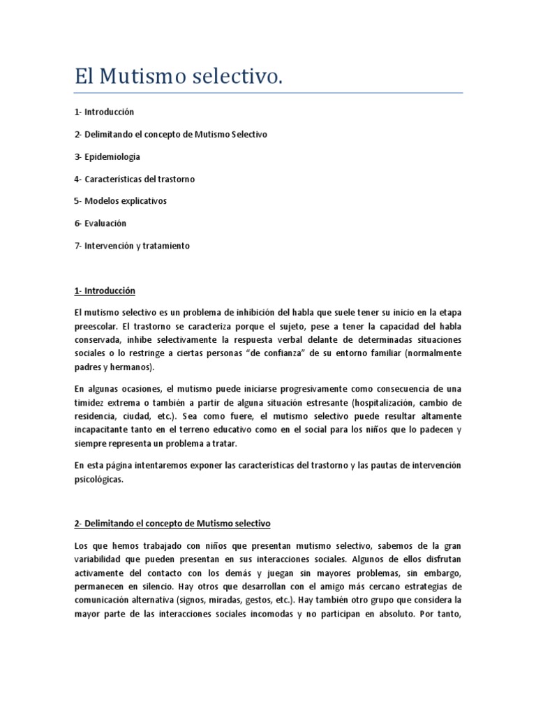 Mutismo Selectivo: Características y Tratamiento | PDF | Ansiedad ...