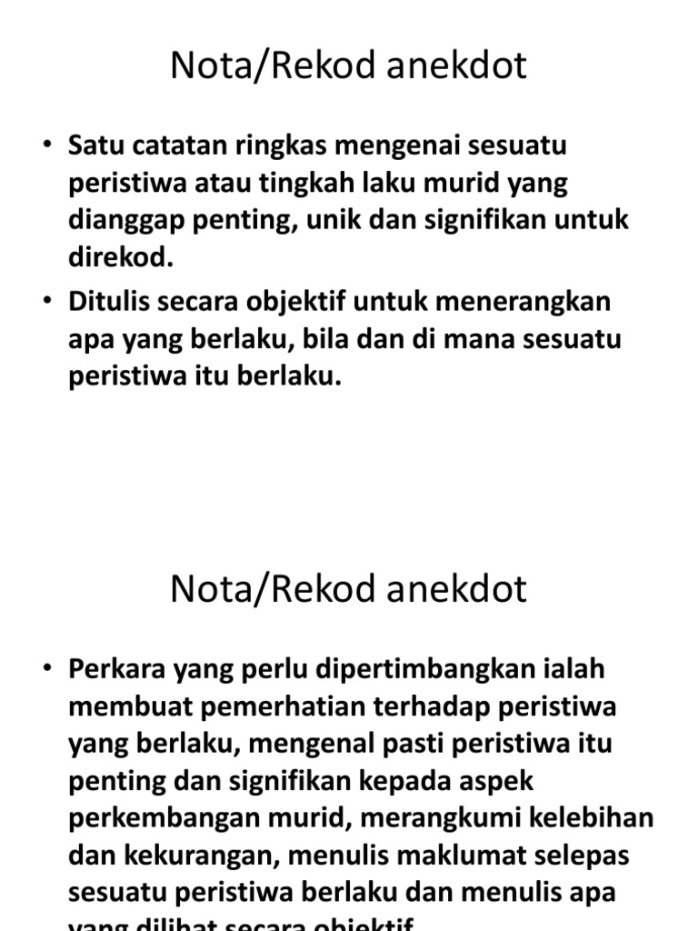 Nota Anekdot Sebagai Pentaksiran Komprehensif | PDF