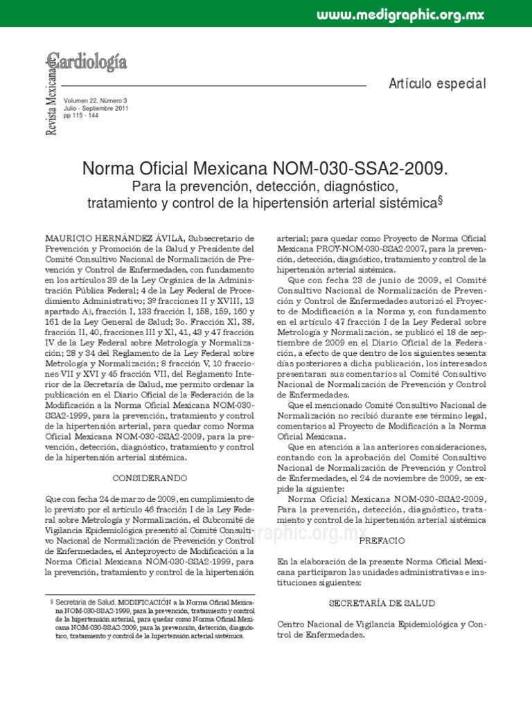 Norma NOM-030-SSA2-2009: Control de Hipertensión | PDF | Hipertensión | Presión sanguínea