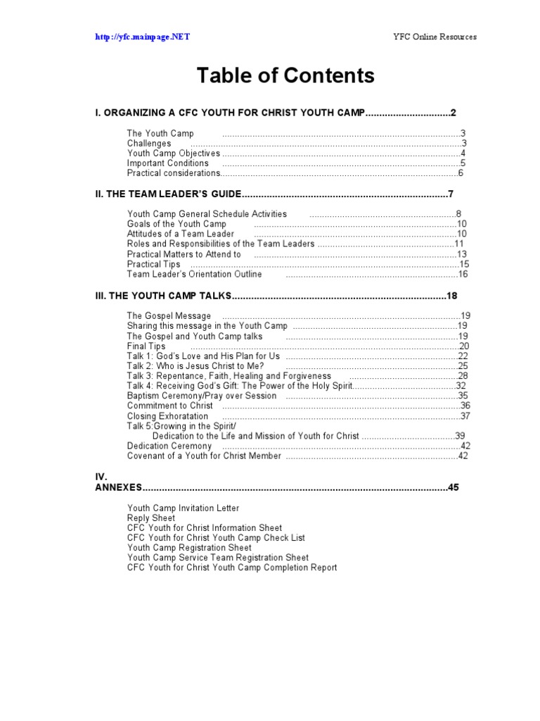CFC-YFC Youth Camp Manual | PDF