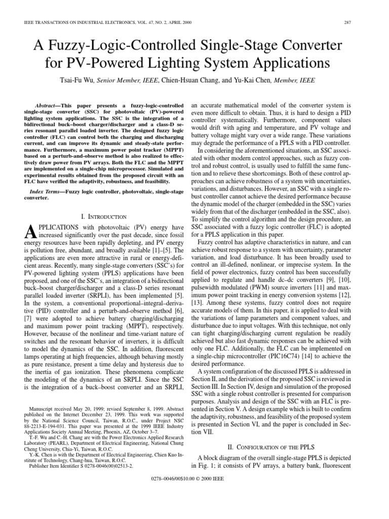 A Fuzzy Logic Controlled Single Stage Converter | PDF | Control Theory | Fuzzy Logic