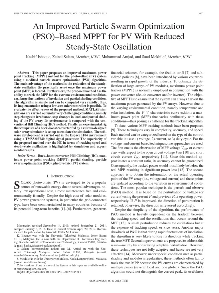 An Improved Particle Swarm Optimization | PDF | Photovoltaic System ...