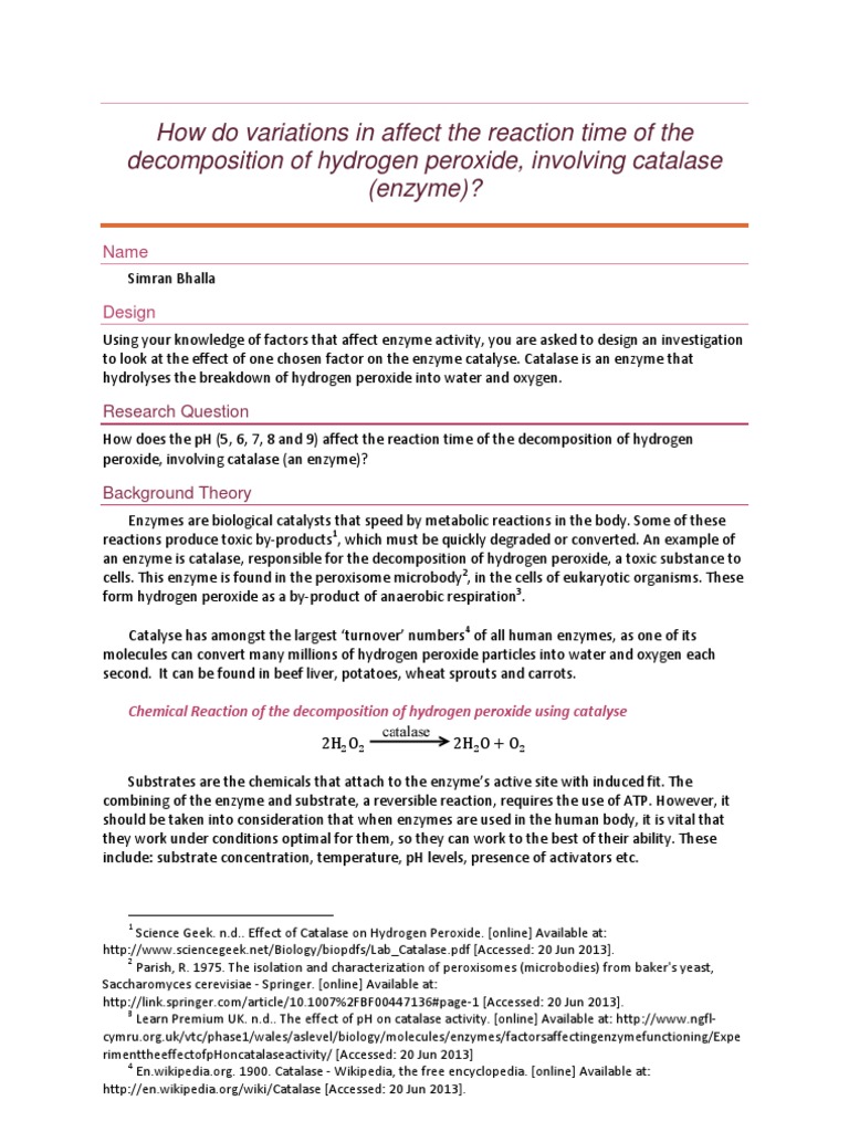 The Effect of pH on the Reaction Time of Hydrogen Peroxide ...