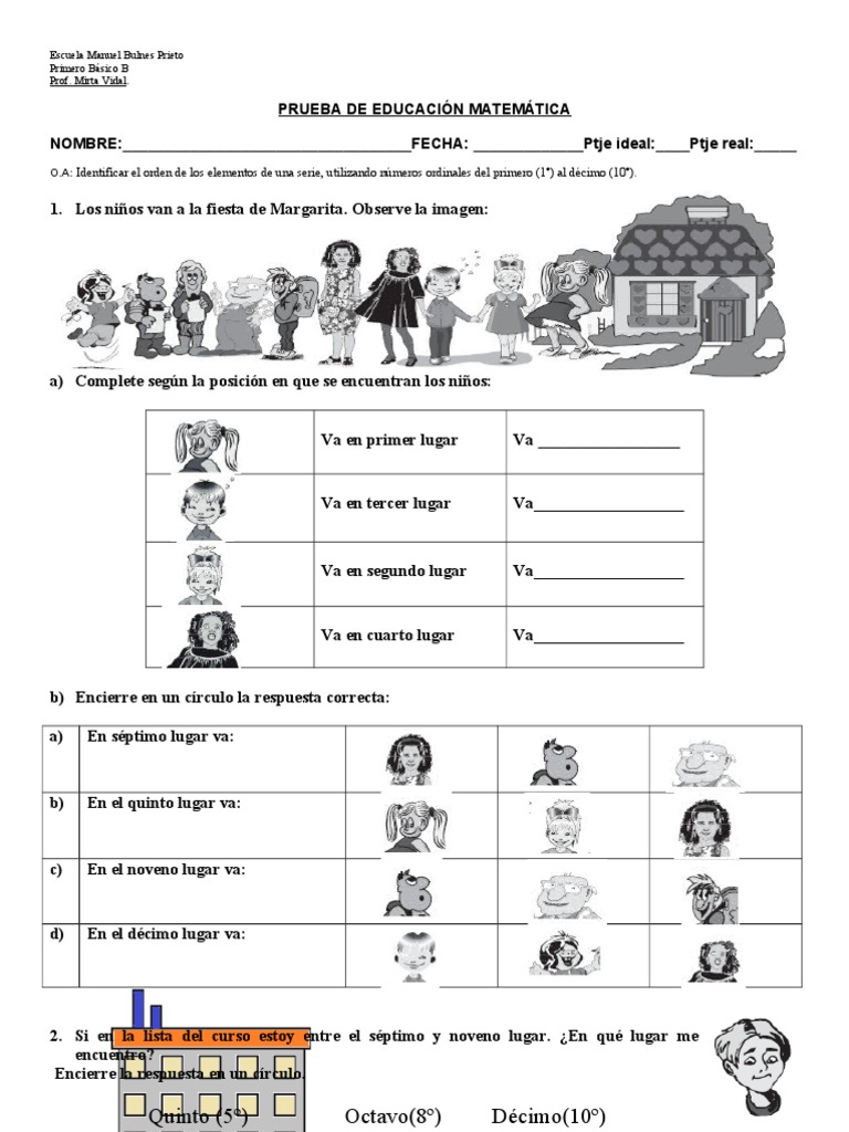 Prueba Números Ordinales | PDF
