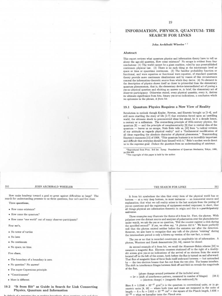 J. Wheeler - Information, Physics, Quantum - The Search For Links | PDF ...
