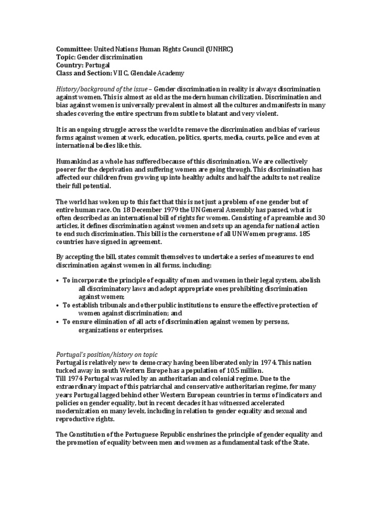 Position Paper On Portugal | PDF | Gender Equality | Gender Studies