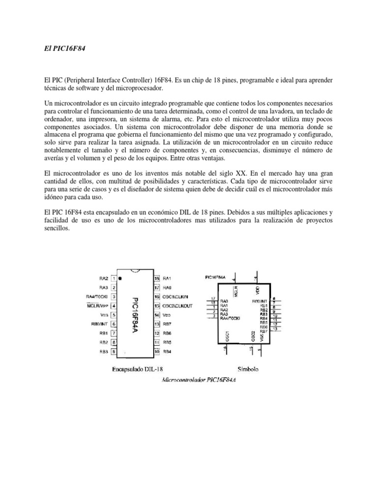 Microprocesador - El PIC 16F84 | PDF | Microcontrolador | Memoria del ordenador