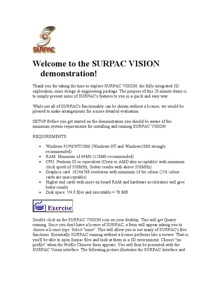 SURPAC Introduction Demonstration | PDF | Menu (Computing) | Icon ...