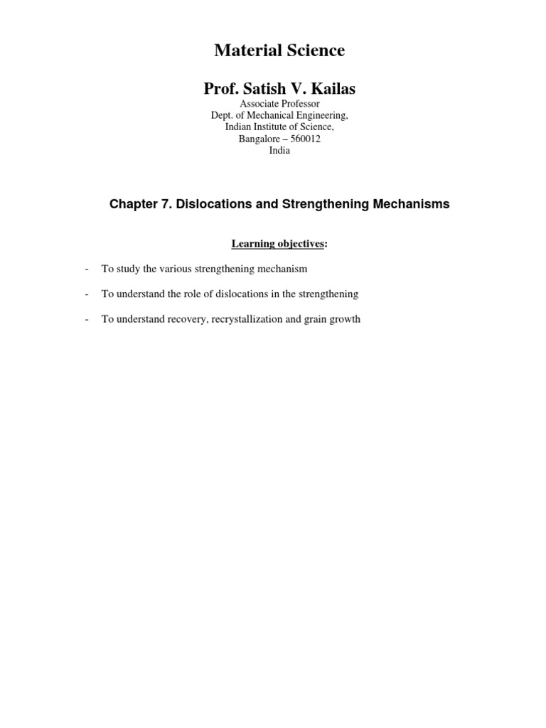 Material Science: Prof. Satish V. Kailas | Download Free PDF | Dislocation | Plasticity (Physics)