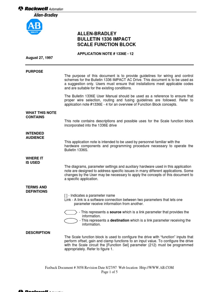 Allen-Bradley Bulletin 1336 Impact Scale Function Block: Application Note # 1336E - 12 August 27 ...