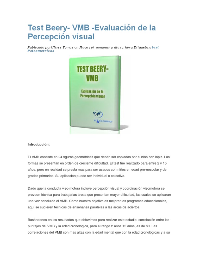 Test Beery: Evaluación Viso-Motora | PDF | Evaluación neuropsicológica ...
