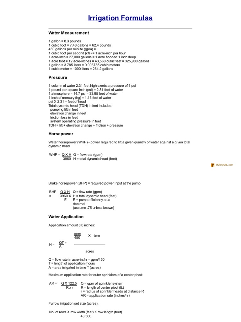 Irrigation Formulas | PDF