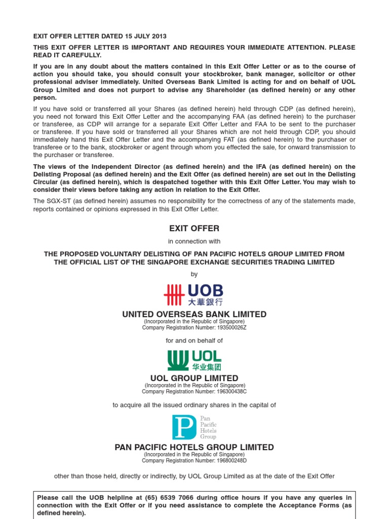 Exit Offer Letter and Delisting Circular PDF | PDF | Offer And ...