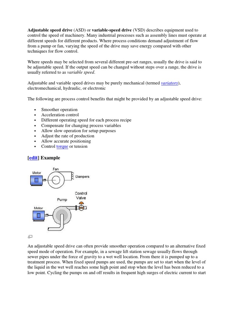 Adjustable Speed Drive (ASD) or Variable-Speed Drive (VSD) Describes ...