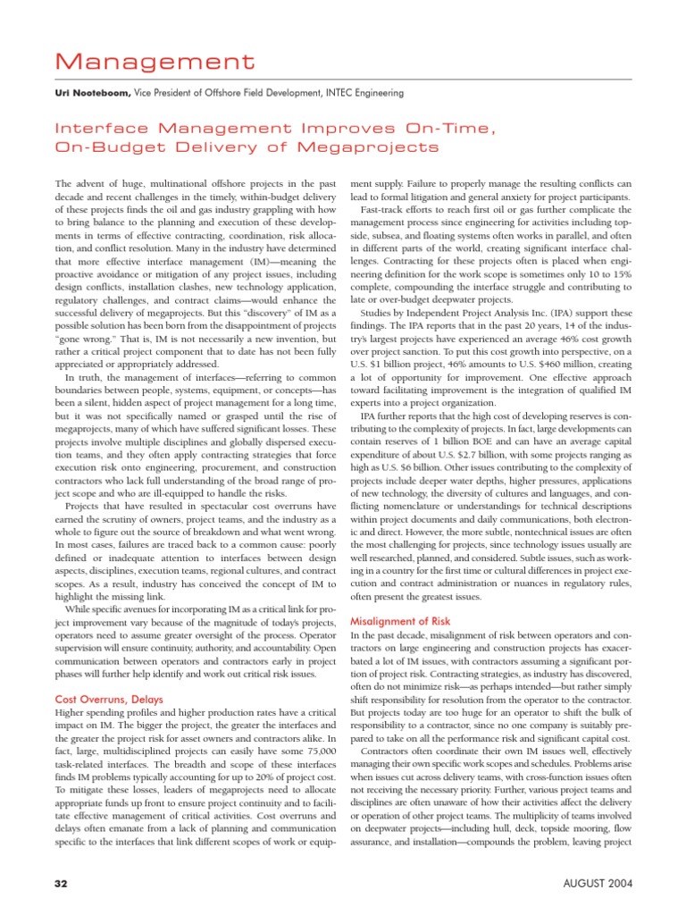 Effective Interface Management: Key to Improving On-Time, On-Budget ...