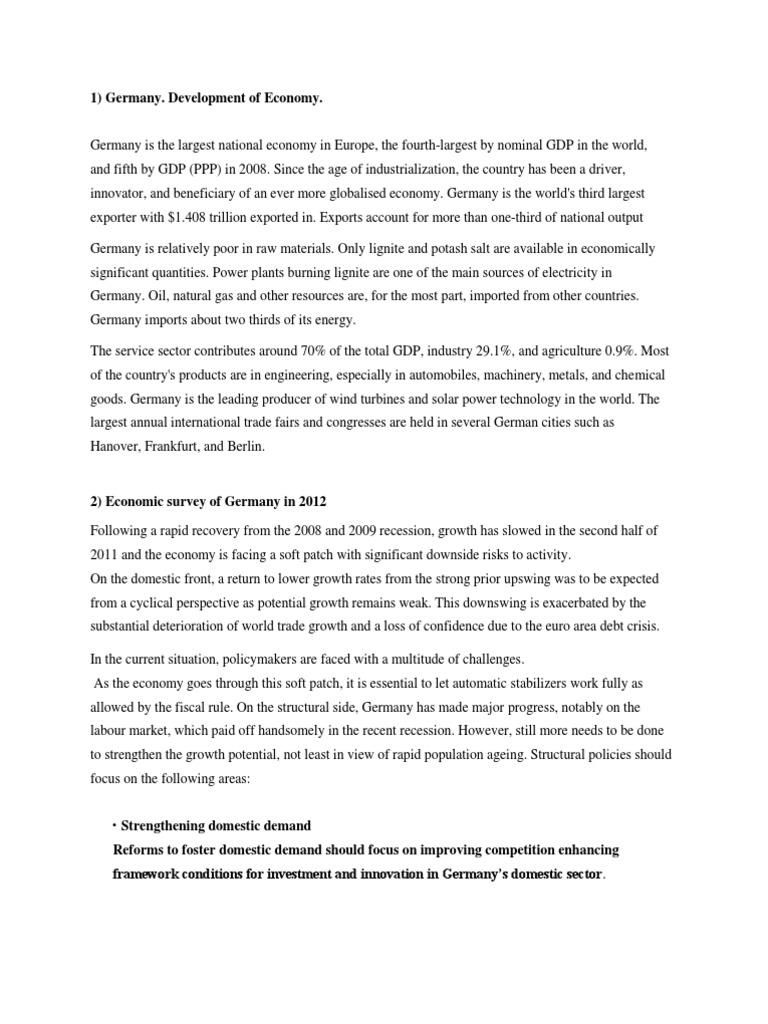 1) Germany. Development of Economy | PDF | Trade Union | Euro