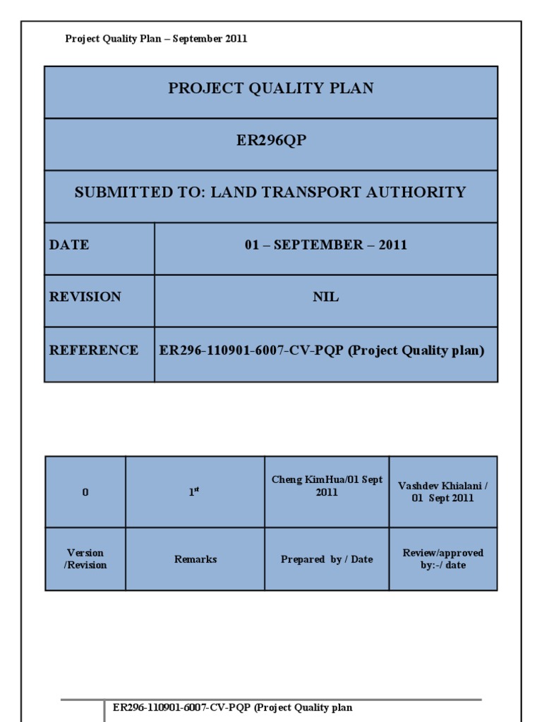 Project Quality Plan Summary | General Contractor | Instrumentation