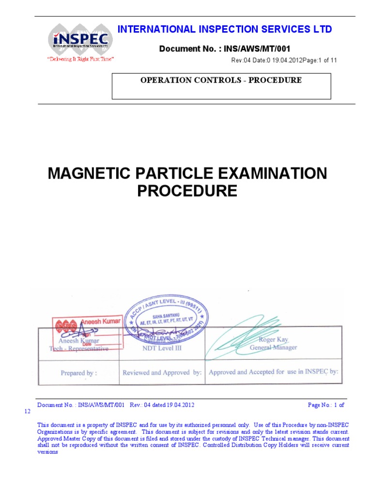 Magnetic Particle Examination Procedure: International Inspection ...