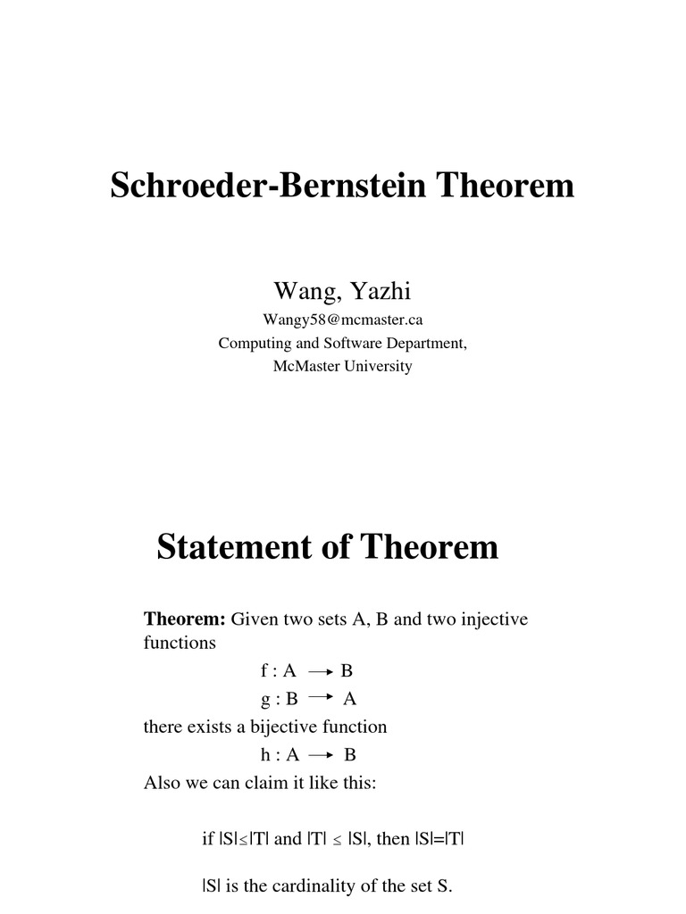 Schroeder-Bernstein Theorem: Wang, Yazhi | PDF | Theorem | Mathematical ...
