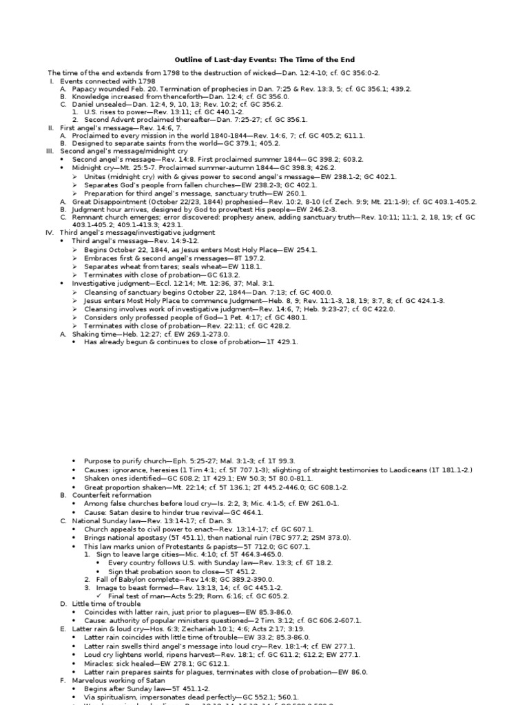 Outline of Last Day Events | PDF