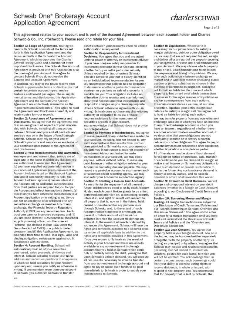 Schwab One Application Agreement | PDF | Arbitration | Margin (Finance)