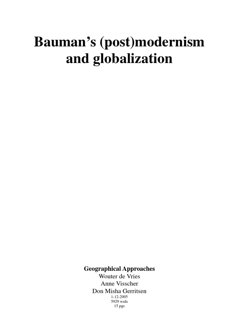 Bauman on (Post)modernism & Globalization | PDF