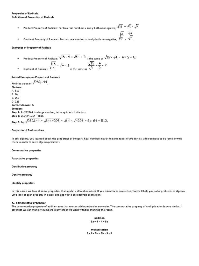 Properties of Radicals | PDF | Multiplication | Algebra