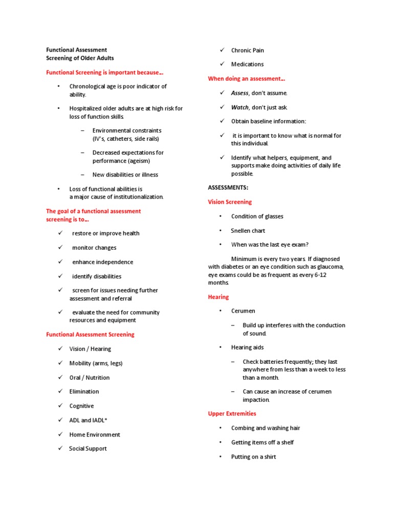 Functional Assessment | PDF | Caregiver | Screening (Medicine)