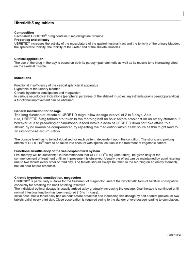 Ubretid 5mg Tablets PI | PDF | Dose (Biochemistry) | Chemistry