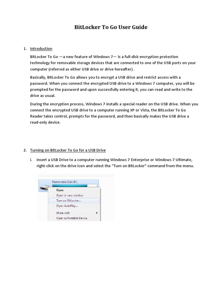 BitLocker To Go User Guide: Encrypt and Access Removable Drives | PDF ...