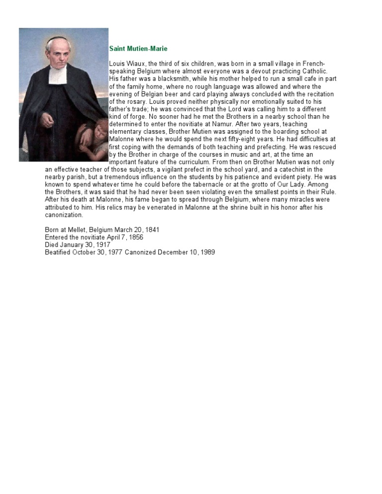 Saint Mutien-Marie: Life and Legacy | PDF