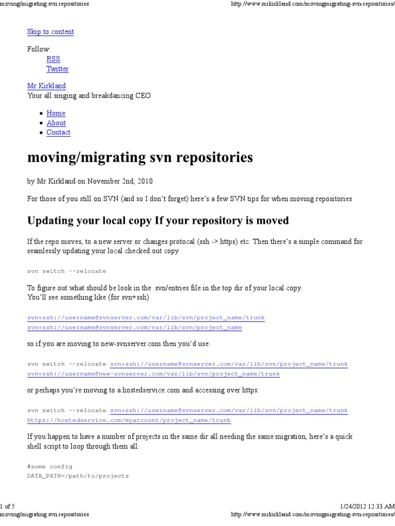 Migrating SVN Repositories | PDF | Online Services | World Wide Web Migrating SVN Repositories | PDF | Online Services | World Wide Web