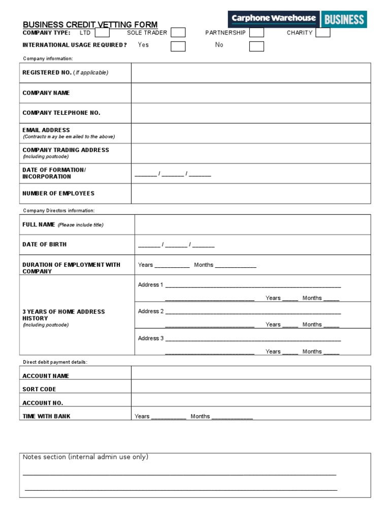 Standard Business Credit Vetting Form | PDF
