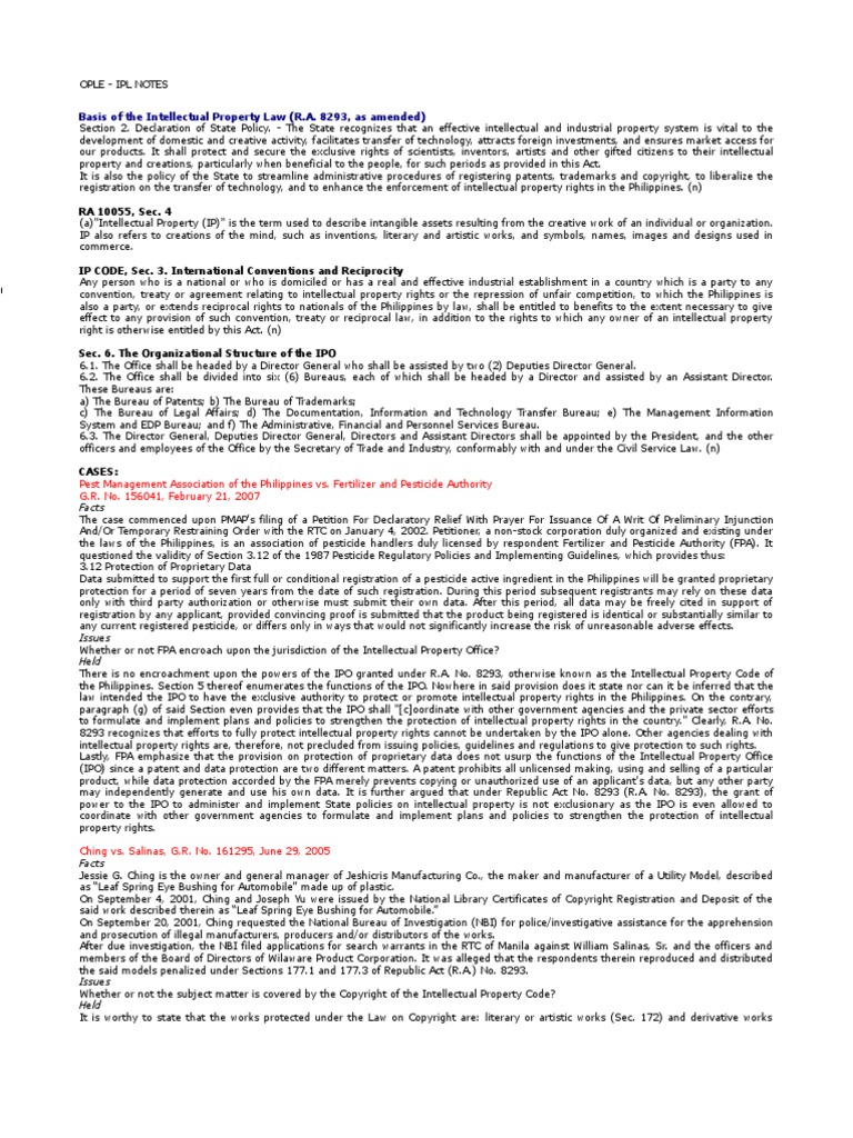 IPL Notes | PDF | Intellectual Property | Trademark