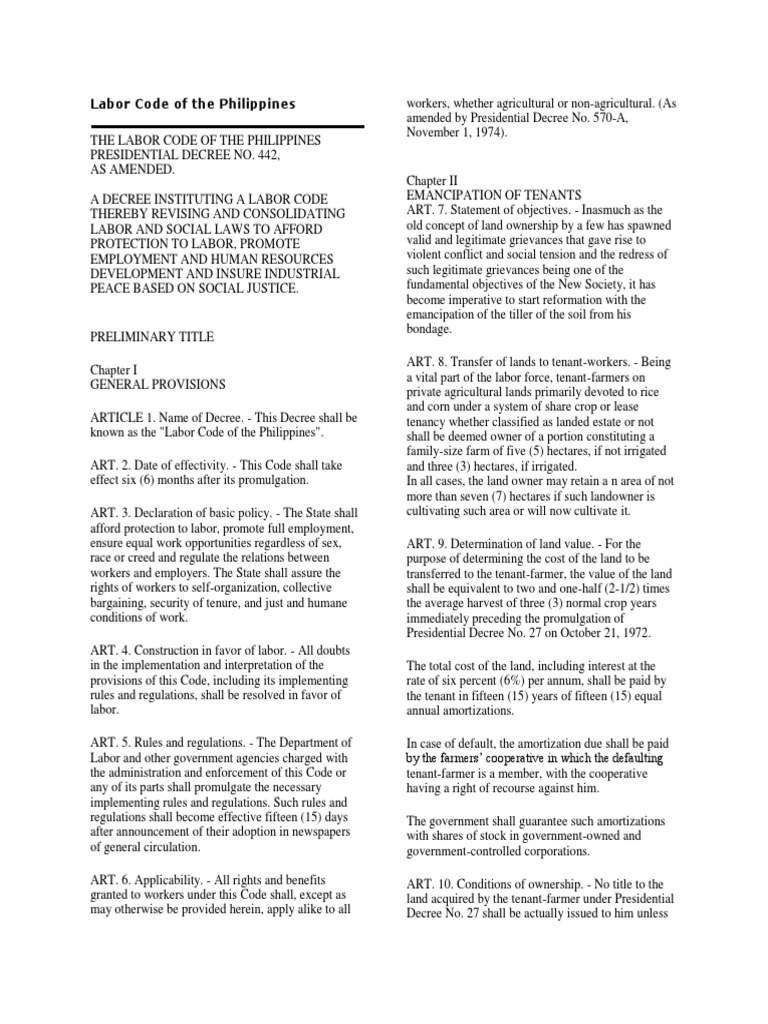 Labor Code of The Philippines | PDF | Board Of Directors | Employment