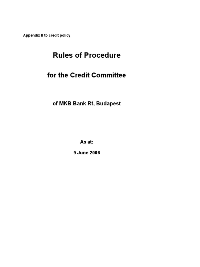 Rules of Procedure: For The Credit Committee | Download Free PDF ...