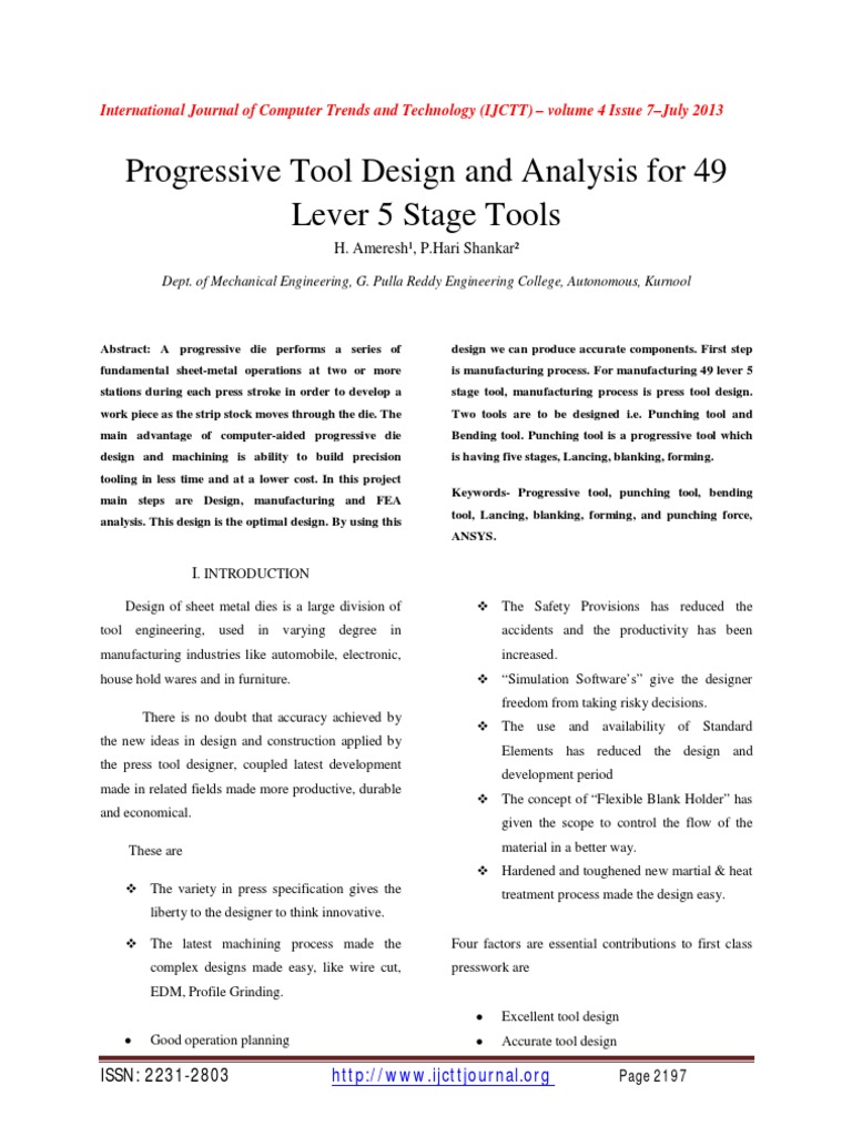 Progressive Tool Design and Analysis For 49 Lever 5 Stage Tools | PDF ...