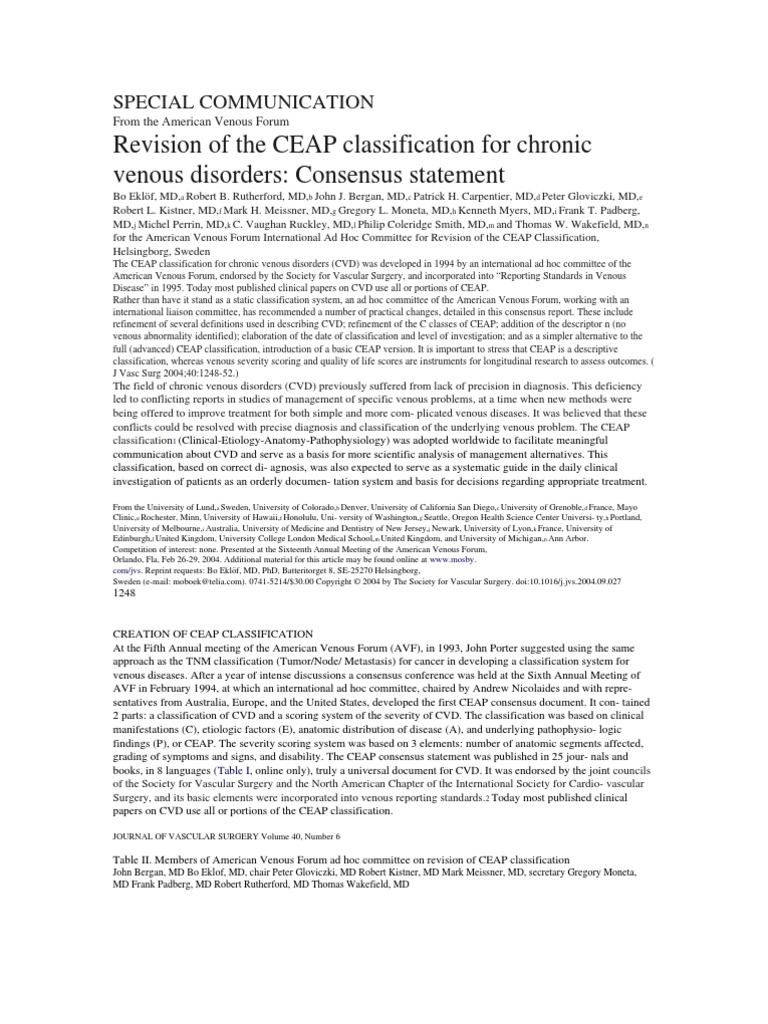 Revision of The CEAP Classification For Chronic Venous Disorders ...